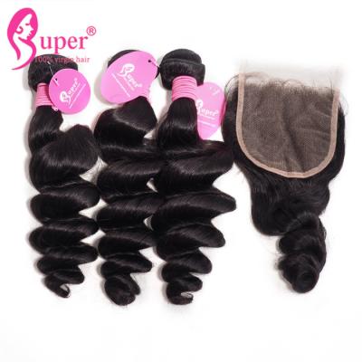 China Unprocessed Human Peruvian Hair Bundles With Closure / Grade 8 Brazilian Loose Wave for sale