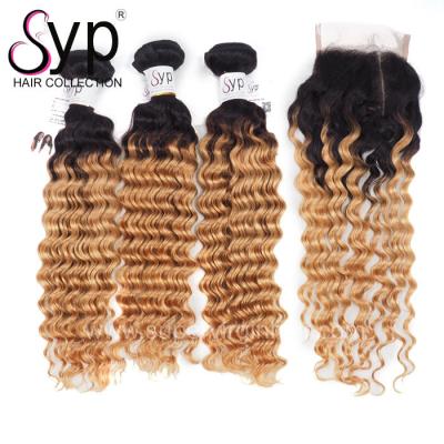 China Human Deep Wave 1B 27 Blonde Ombre Hair Extensions Unprocessed No Shedding for sale
