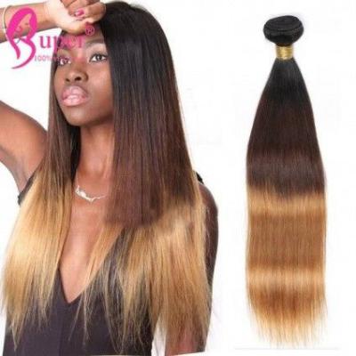 China Dark Root Blonde Ombre Hair Extensions , Brown 3 Tone 1b 4 27 Silky Straight Bundles for sale