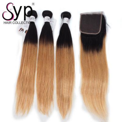 China 2T Two Tone 1B / 27 Color Ombre Straight Hair Double Drawn Full Cuticle Aligned for sale