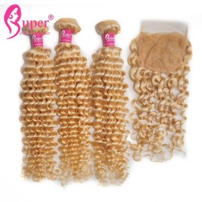China Raw Russian Deep Wave Human Hair Bundles 12 Inch 613 Blonde Color for sale
