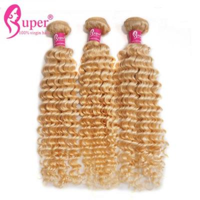 China Soft Golden Blonde Ombre Hair Extensions Russian Curly Virgin Hair Bundles for sale