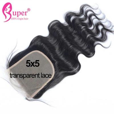 China 22 Inch Virgin Human Hair Extension Transparent Swiss Lace Top Closure Bleach Knots for sale