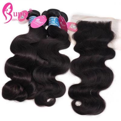 China 28 Inches Genuine Virgin Brazilian Hair Extensions Human Hair Bundles With Closure for sale