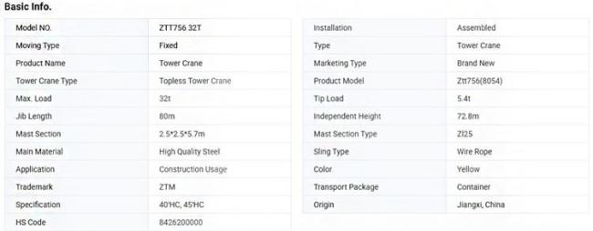 1.ZTT756 32ton tower crane description 2