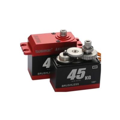 China TIANKONGRC BLS-HV45MG 45KG Servo sin escobillas de alto par digital RC Servo Motor Impermeable Todo Metal Alto Voltaje 4.8~8.4V 180° Ángulo de control Servo de dirección para Coche RC 1:8 1:10 en venta