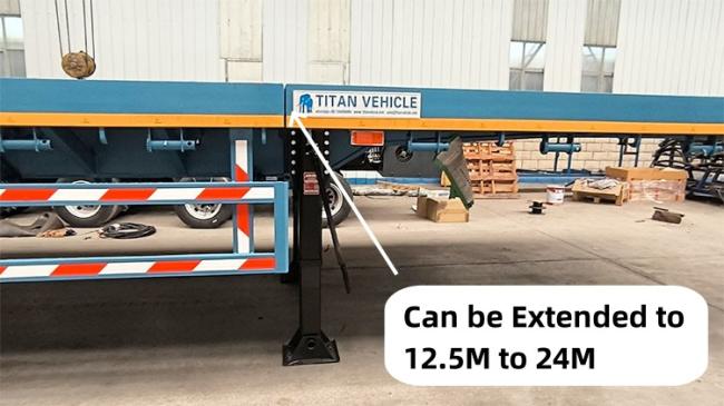 TITAN Tri Axle Telescopic Trailer   24MExtendable Flatbed Trailer for Sale