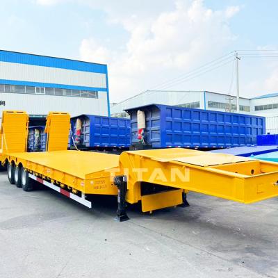 China Factory Price TITAN 3 Axle Semi Lowbed Trailer Hydarulic Folding Ramp Low bed Truck Trailer for Sale for sale