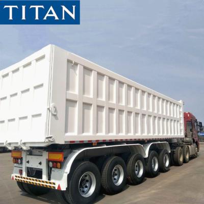 中国 TITAN 5 Axles 80 Tons Stone Coal Sand Iron Rear Square Shape Dump Tipper Trailer For Sale 販売のため