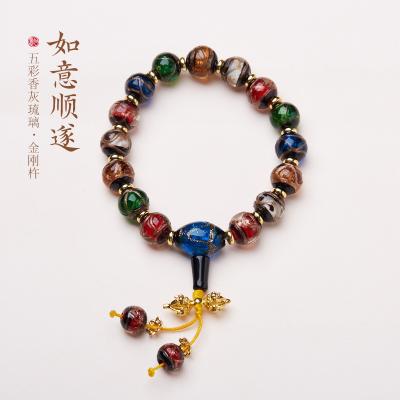 China Hot Sale Multicolor 10 MM Pink Crack Shape Glass Beaded Bracelet Beautiful Bright Colour Bead Bracelets for sale