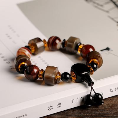 China Custom Natural Stone Beaded Bracelet With Frosted Tube Lava Stone Agate Self-Healing Stone Bracelet For Men Women for sale