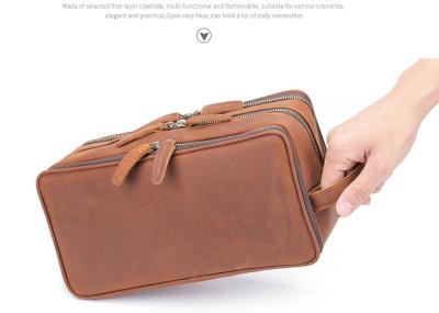 China Factory Direct Sales Vintage Crazy Horse Leather Storage Bag Genuine Leather Large Capacity Multi-Function Cosmetic Bag Handbag Cross-Border Wholesale for sale