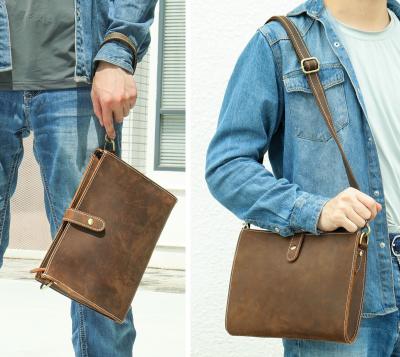 China Genuine Cowhide Crazy Horse Leather Men'S Clutch Large Capacity Wallet European And American Retro Crossbody Shoulder Bag Mobile Phone Men'S Bag for sale