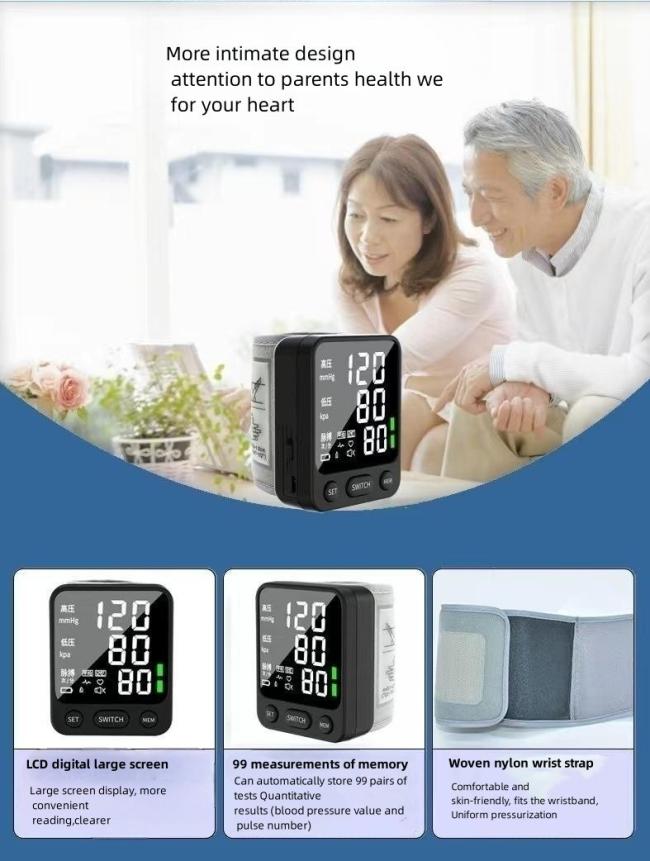 Plastic Portable Handheld Wrist Blood Pressure Monitor Medical Equipment Office Electric CE LCD Sphygmomanometer
