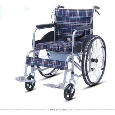 China 16 inch lichtgewicht plastic commode rolstoel met hoog koolstofgehalte roestvrij staal frame Te koop