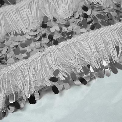 China 2021 High Quality Sequin Embroidery Fabrics Tassels Upholstery Fabric Sequence Fabric for Garments Accessories for sale