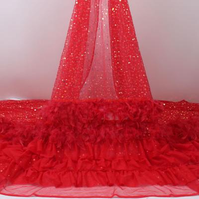 China displayracks  price stocks available sequin faux beaded trimming feather fabric bohomeian backdrop ostrich feather fabri for sale