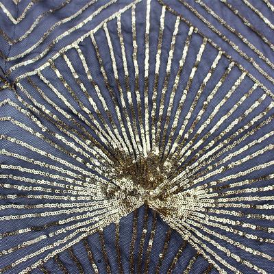 China Wholesale Sequin Fabric India Black Gold Embroidery Stretch Mesh Sequin Fabric for sale