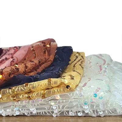 China Wholesale Wave Pattern Net Base Embroidery Sequin Fabric for Dresses Covers Accessories for sale