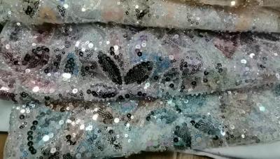 China 3mm champaign gold colour sequin lace fabric gold lace fabric sequins bridal fabric luxury embroidery beads sequins for sale