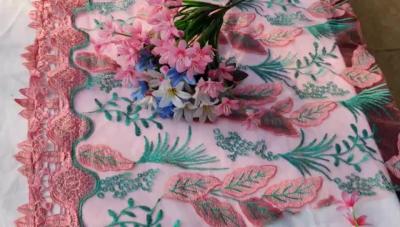 China New Design Hand Embroidery Nylon Lace Curtain Fabric for sale