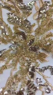 China Wholesale High Quality Fashion Design Bridal Crystal Sequins Heavy Beaded Fabric Crystal Sequins  Bridal Luxury embroidery beads for sale