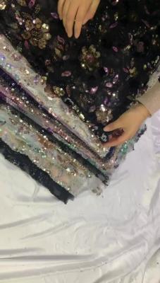 China High Quality Embroidery Custom Colors Wedding Dress Curtain Lace Mesh Sequin Fabric for sale