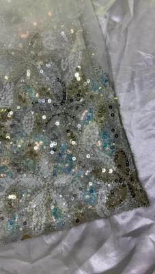 China Good Price New Design Pearl Flower Embroidery Luxury Sequin Fabric for sale