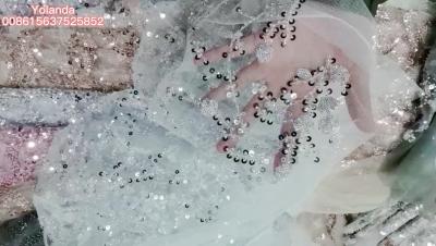 China Hot Sale Wedding Embroidery Lace Fabric With Sequins And Beads Making BY Hand for Dresses Wholesale for sale