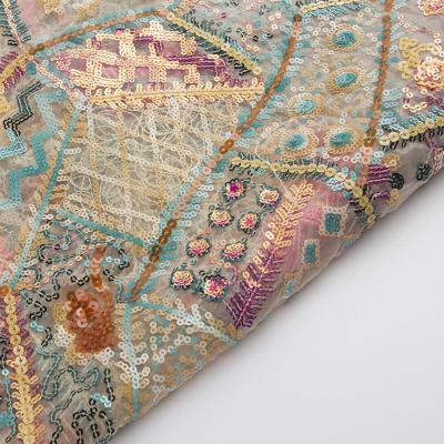 China New Style 100% Polyester Fabric Embroidered Mesh Sequin Fabric for Clothing for Direction Clothing for sale