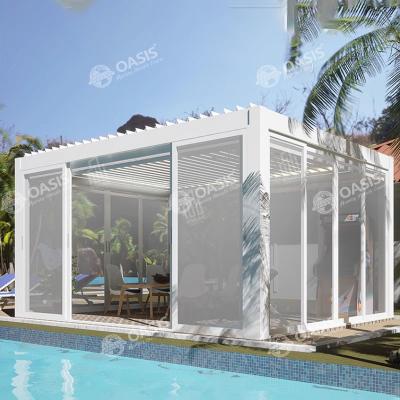 China Luxe moderne buitenpergola Aluminium waterdicht gemotoriseerd dak met luik Aluminium luik Pergola voor herenhuizen for sale