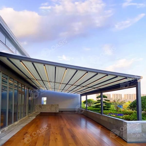 Quality Patio Strong Aluminium Pergola With Retractable Roof  PVC Fabric Remote Control for sale