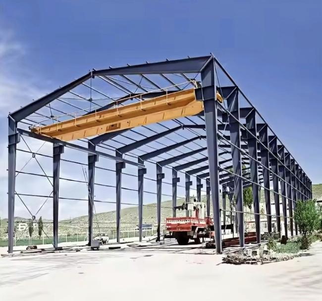 Steel frame construction in progress