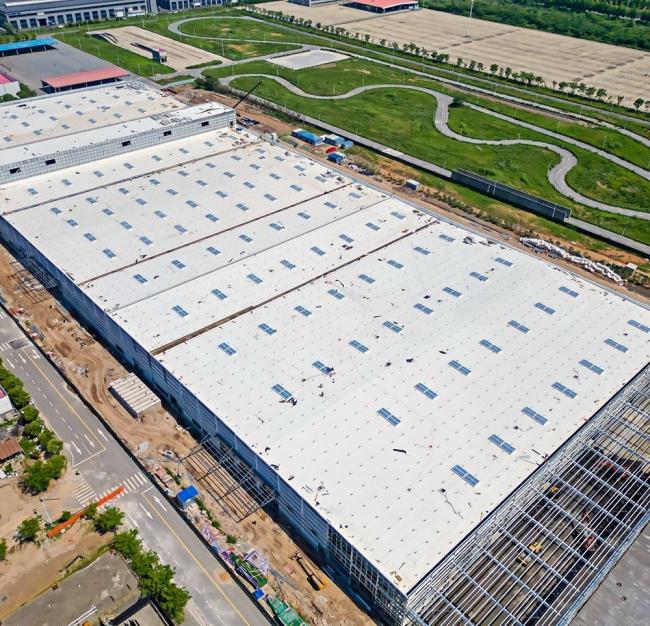 Galvanized steel warehouse exterior view