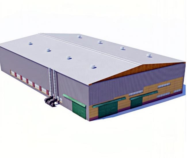 Corrugated steel grain storage building exterior view