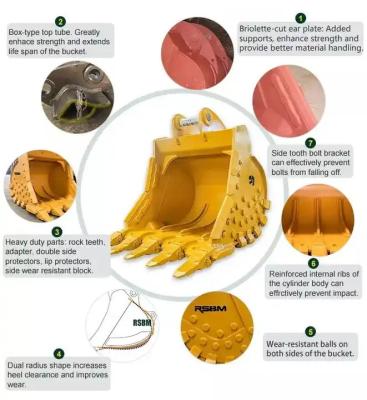 China Excavadora de rocha OEM balde de trabalho pesado 1-60T com 4 dentes de rocha à venda