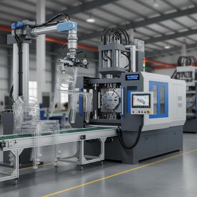 China Automatic plastic injection molding machine alongside chair providing automation solutions for plastic molding processes for sale