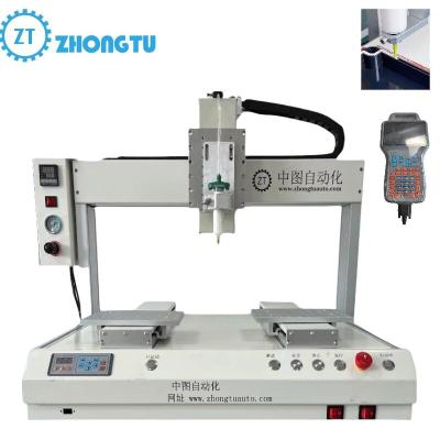 China 110-240v Voltage Double Platform Automatic Glue Dispensing Machine with R Rotary Axis and LCD Display for sale