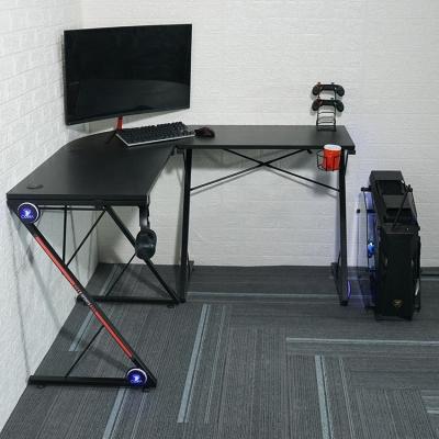 China Workspace Home Office L-shaped Computer Gaming Table with Round Corner Monitor Stand for sale