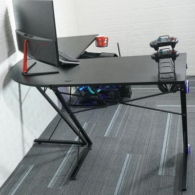 China Workspace Home Office L-shaped Computer Gaming Table with Round Corner Monitor Stand for sale