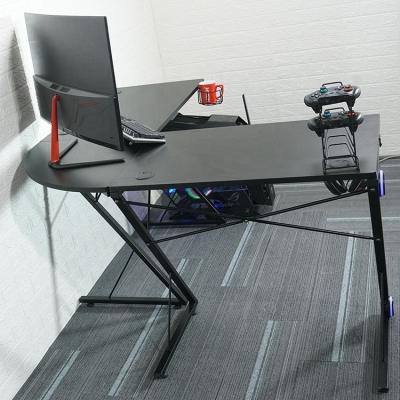 China Workspace Home Office L-shaped Computer Gaming Table with Round Corner Monitor Stand for sale