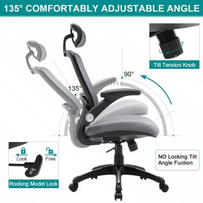 Cina Altezza regolabile Sedia da scrivania a schiena alta con braccia flessibili e stile di design moderno in vendita