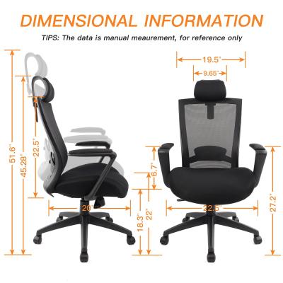China Ergonomic Mesh Office Chair with Thickened Cushion and Adjustable Headrest Flip Arm for sale