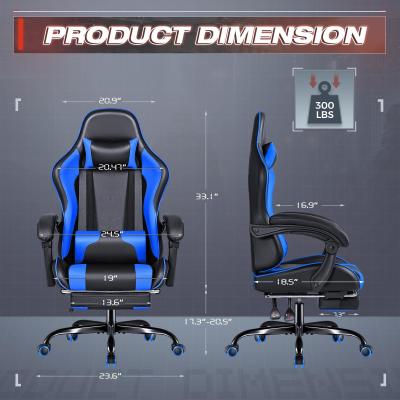China OEM ODM Racing Computer Videogame stoel met voetsteun en hoofdsteun in aangepaste kleur Te koop