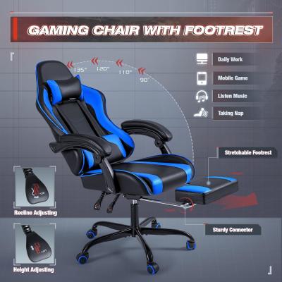 China OEM ODM Racing Computer Videogame stoel met voetsteun en hoofdsteun in aangepaste kleur Te koop