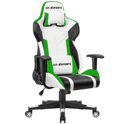 China White Frame Black Synthetic Leather Customized Gaming PC Chair Electric Wheel Option for sale