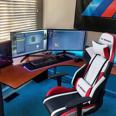 China White Frame Black Synthetic Leather Customized Gaming PC Chair Electric Wheel Option for sale