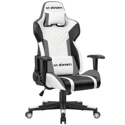 China White Frame Black Synthetic Leather Customized Gaming PC Chair Electric Wheel Option for sale