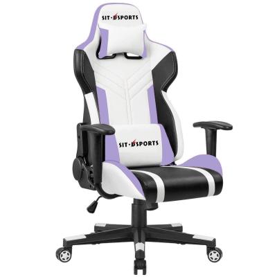 China White Frame Black Synthetic Leather Customized Gaming PC Chair Electric Wheel Option for sale