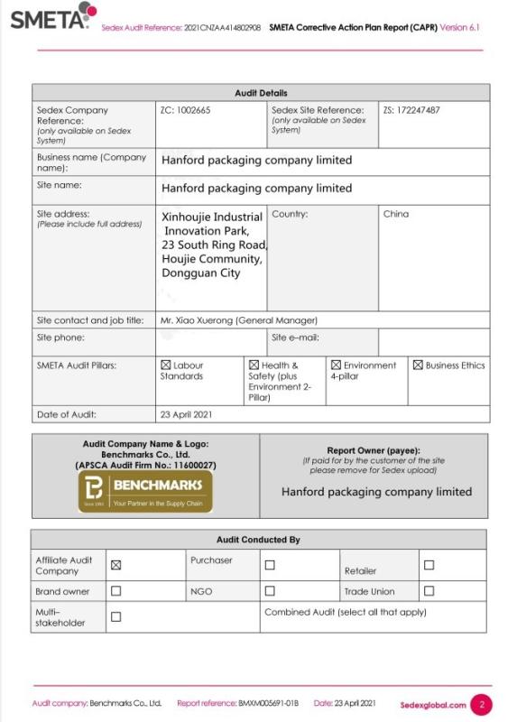 SMETA - Hanford international packaging and design Co., Ltd
